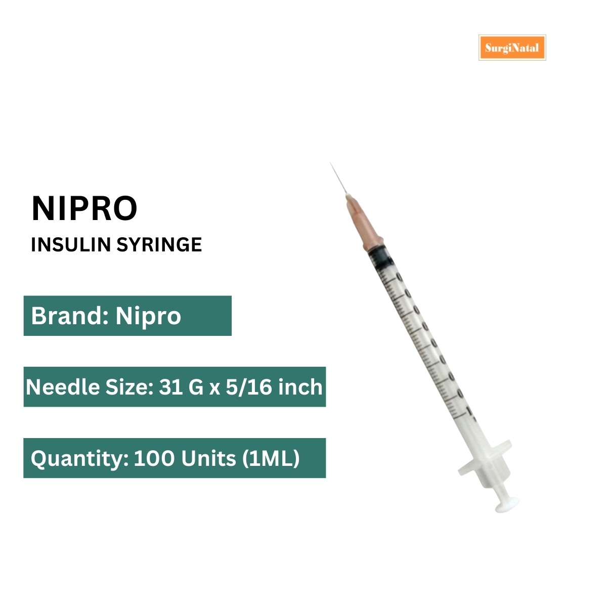 Nipro Shinrai Syringe Insulin 1ml 31G 5/16 (U-40) - 100 syringe box